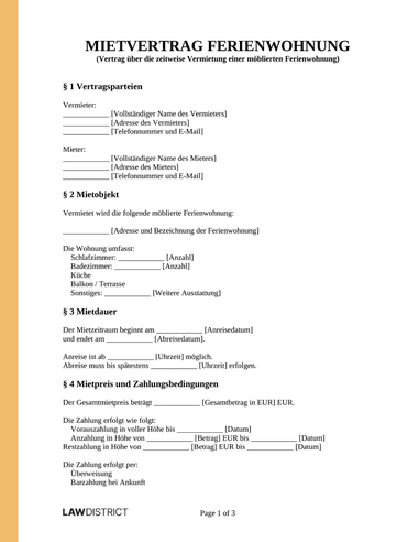Mietvertrag-Vorlage kostenlos | Word & PDF | Lawdistrict