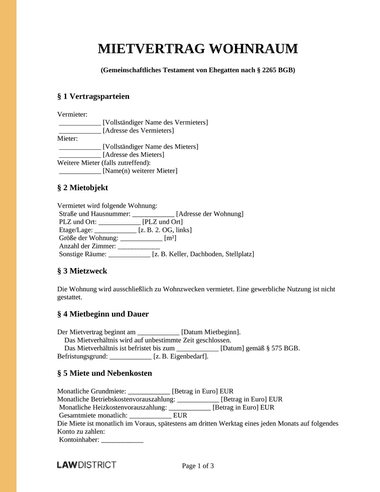 Mietvertrag-Vorlage kostenlos | Word & PDF | Lawdistrict